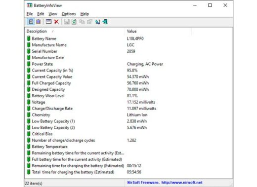 Monitorea la batería de tu ordenador portátil con BatteryInfoView ...